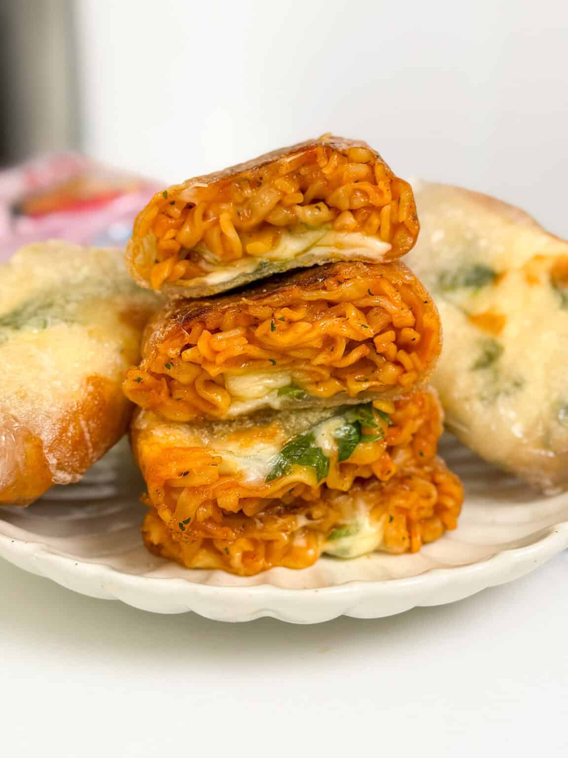 Cheesy Buldak Ramen Rice Paper Dumplings - Herman at Home