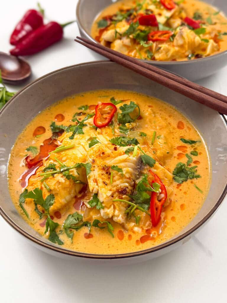 Thai Red Curry Poached Fish - Herman at Home