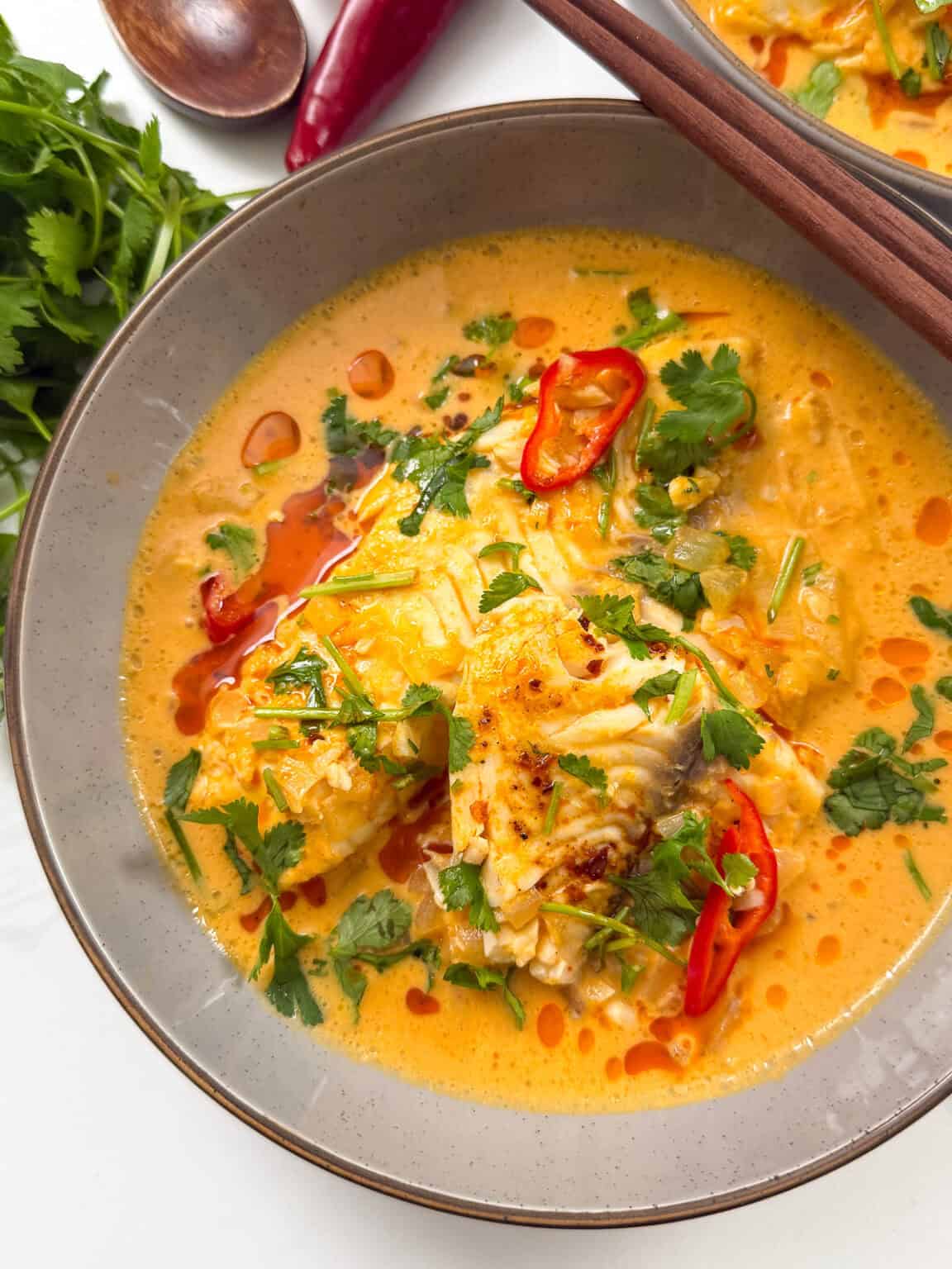 Thai Red Curry Poached Fish - Herman at Home