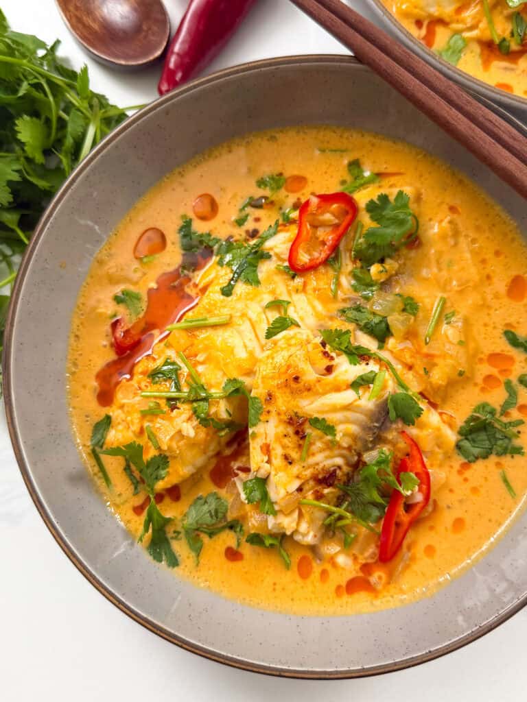 Thai Red Curry Poached Fish - Herman at Home
