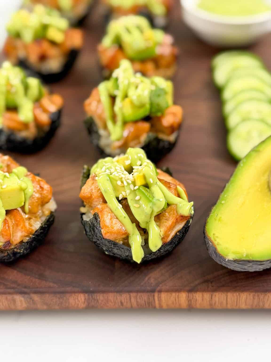 Baked Sushi Cups with Salmon and Avocado - Herman at Home