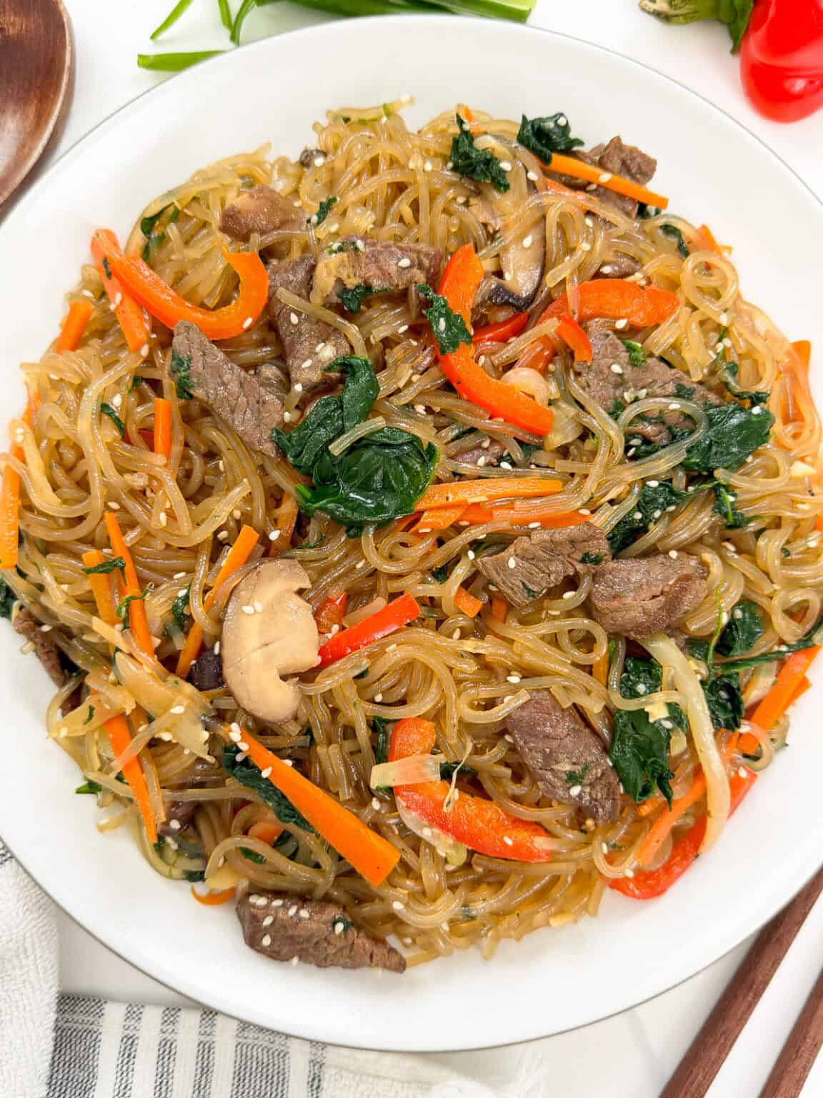 Japchae (Korean Glass Noodle Stir-Fry) - Herman at Home
